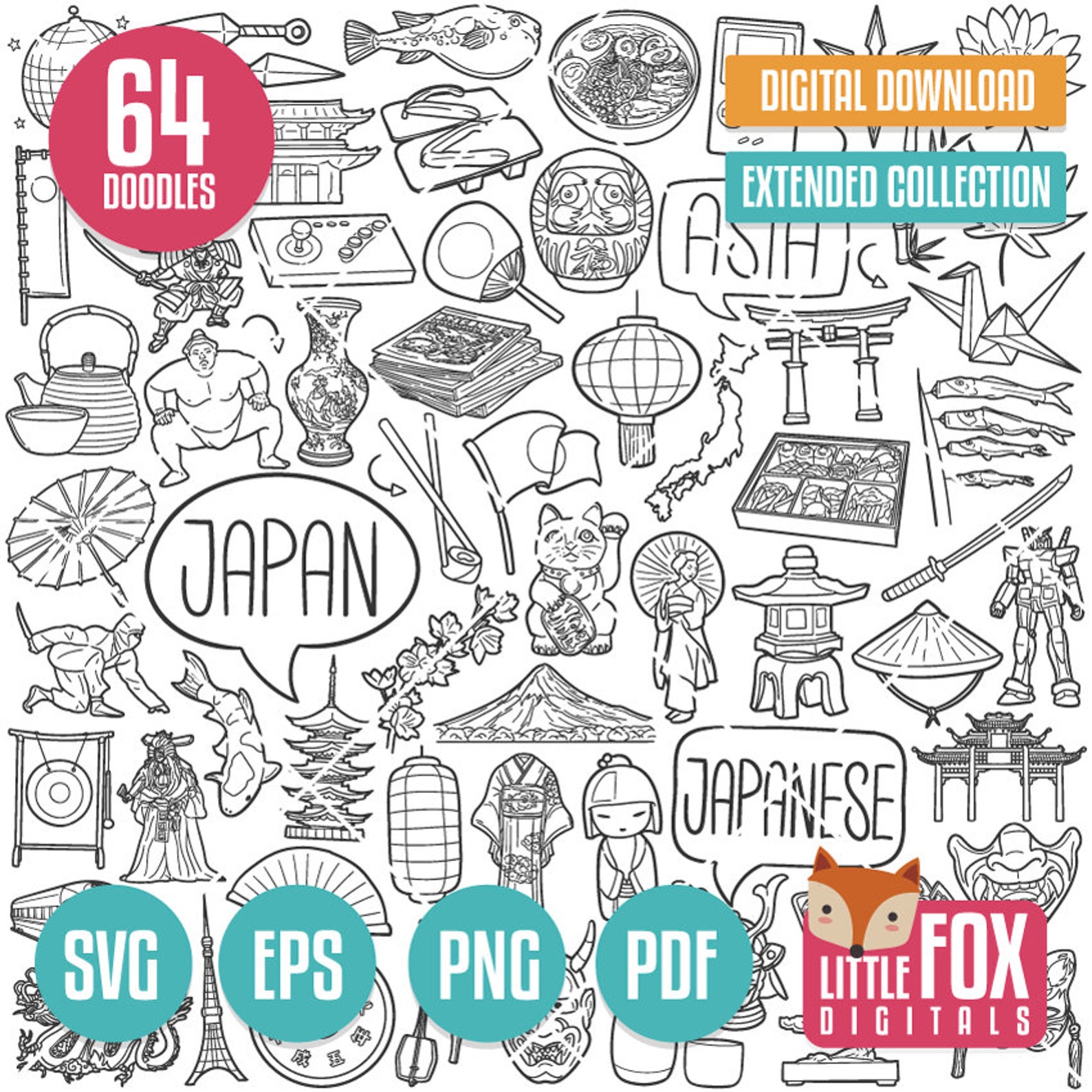 JAPAN, SVG Doodle Vector Icons. Japanese Doodle Icons Clipart. Japanese ...