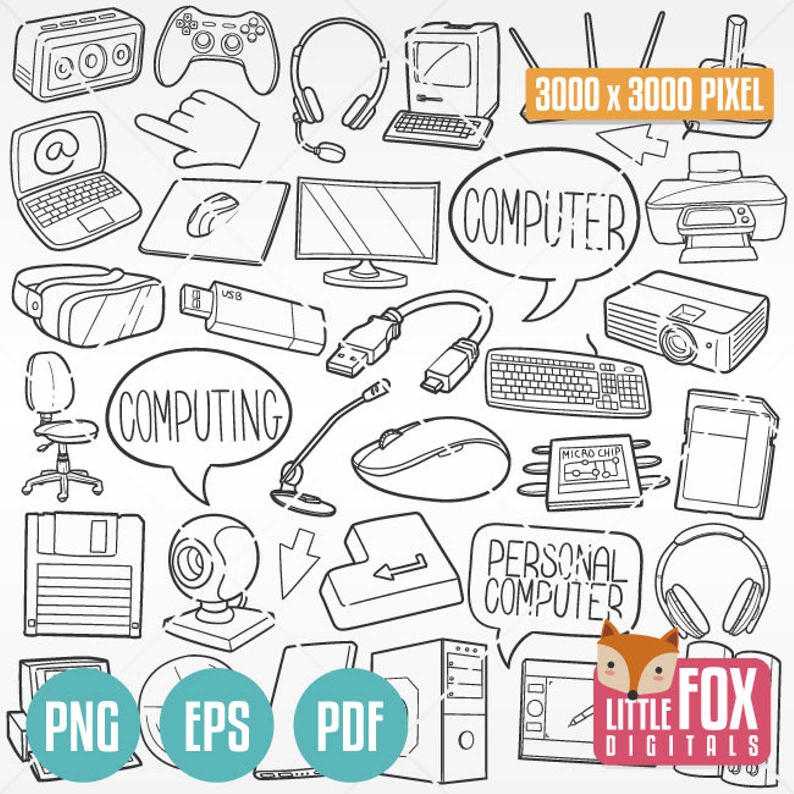 COMPUTER, Doodle Icon Vector. Engineer Computer Scientist Art Cartoon ...