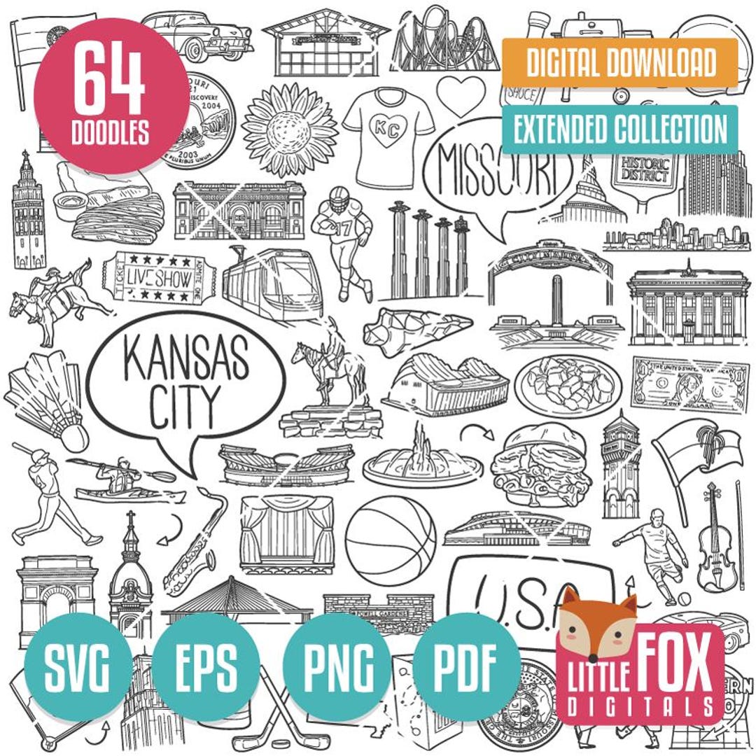 KANSAS CITY SVG Doodle Vector Icons. City Building Clipart. Missouri ...