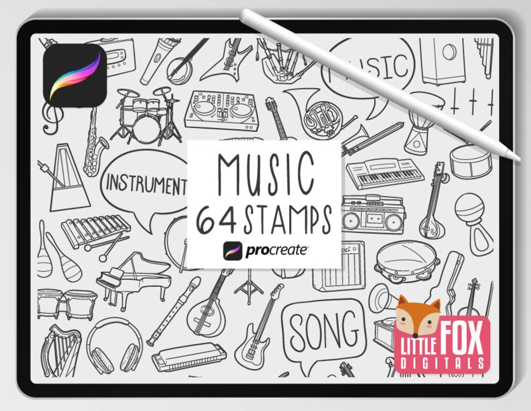 MUSIC STAMPS, Procreate Brushes, Musical Instruments Icons, Music Band ...