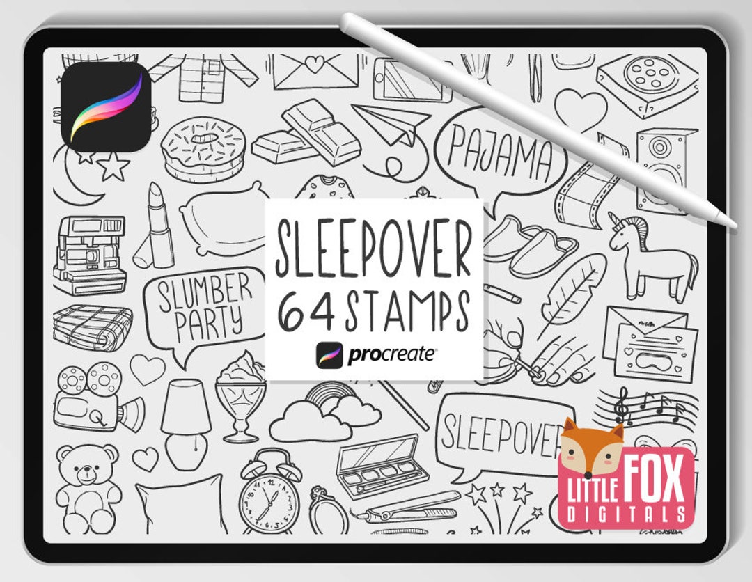 SLEEPOVER STAMPS, Procreate Brushes, Slumber Party Icons, Bundle ...
