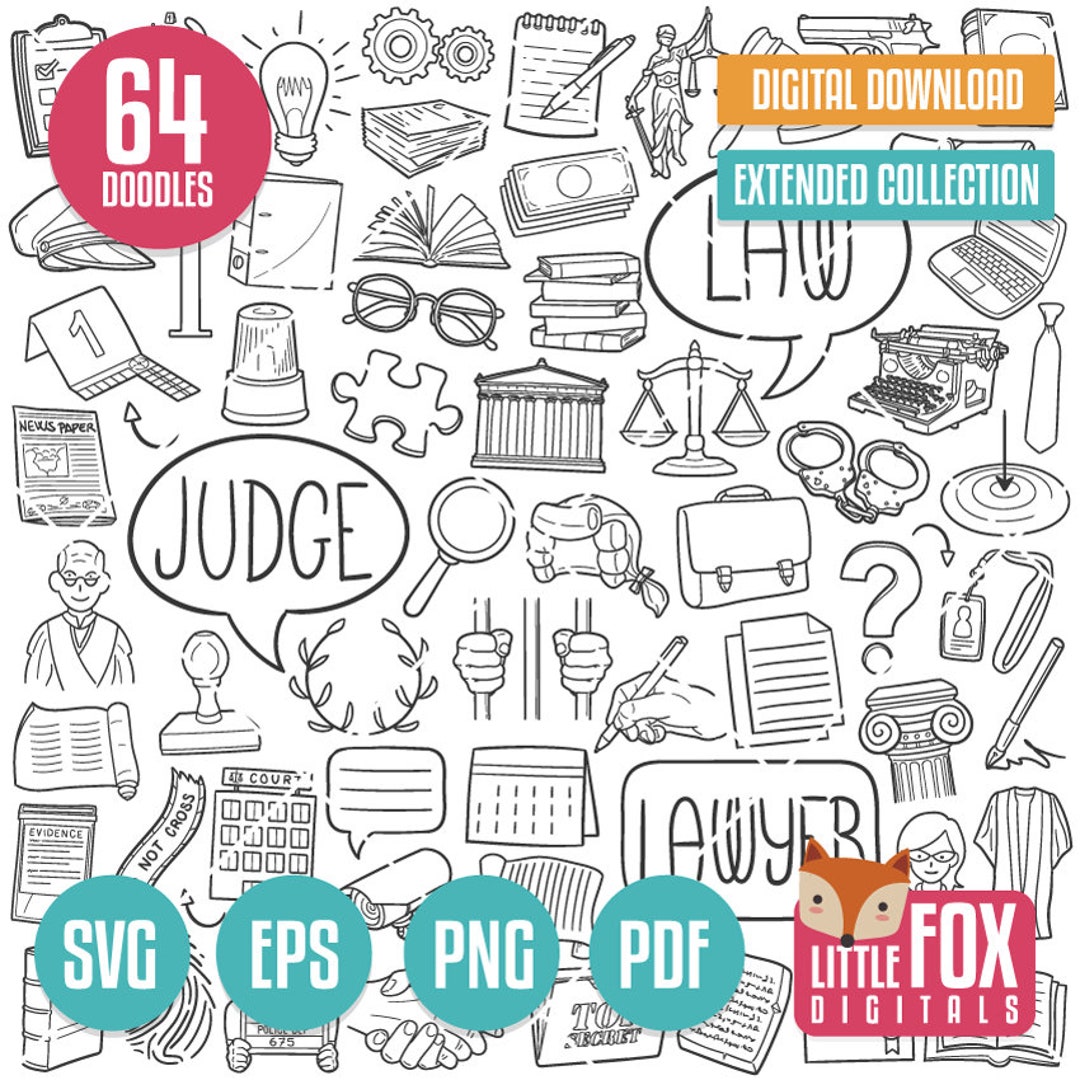 LAWYER SVG, Judge Doodle Vector Icons. Law Doodle Icons Clipart ...