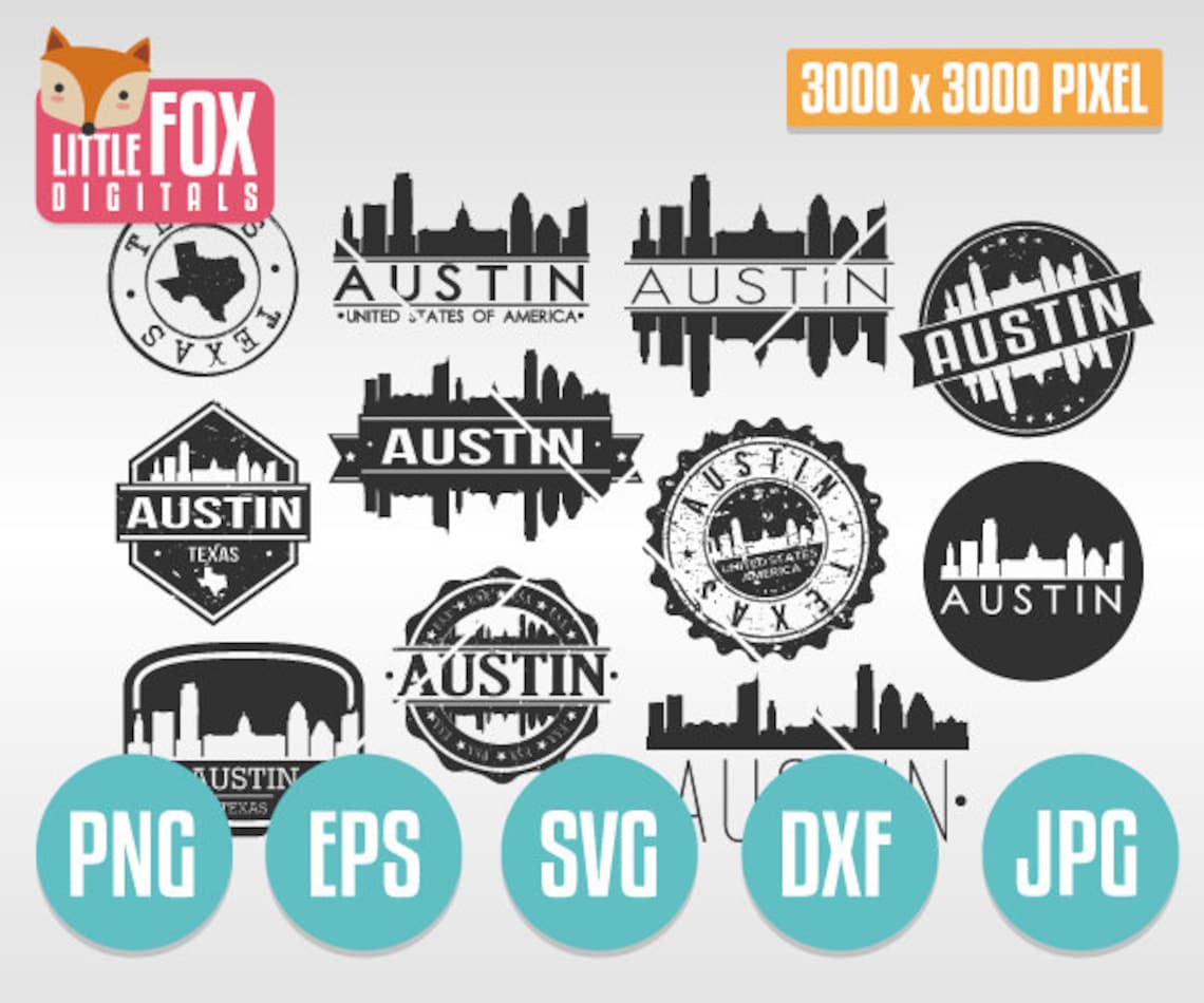 SVG AUSTIN TX Stamps. Svg Cut File Texas. Svg Skyline Austin. - Etsy