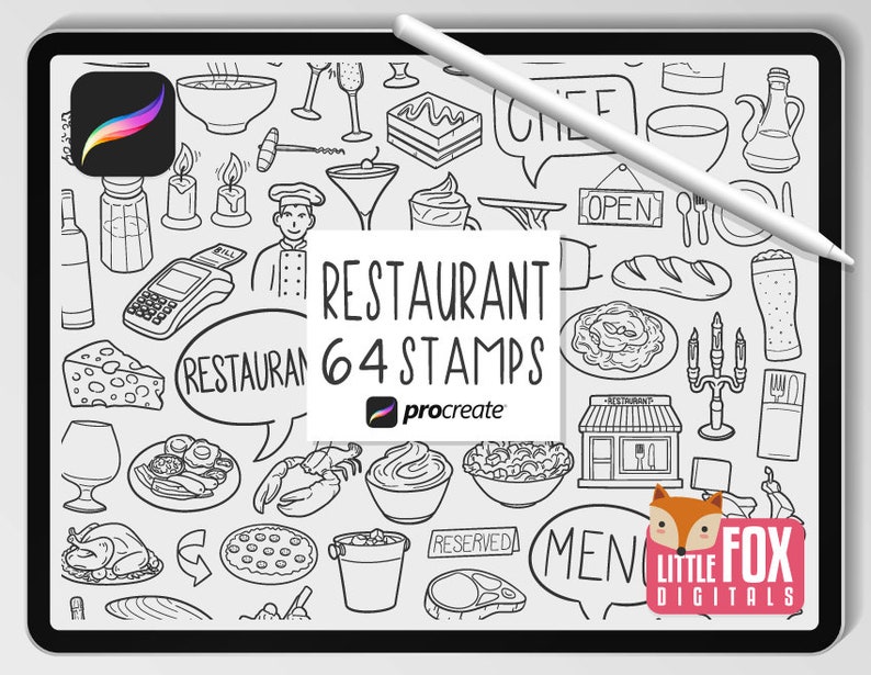 RESTAURANT STAMPS Procreate Brushes Food Icons Chef Bundle - Etsy