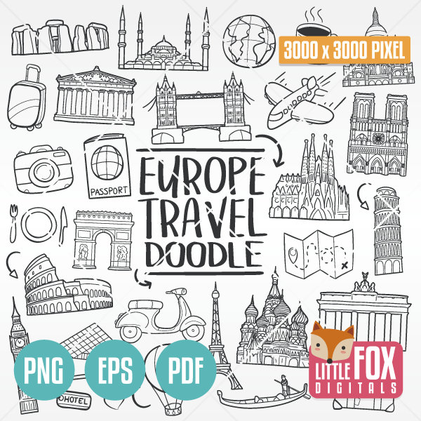 EUROPE Doodle Vector Icons. Travel Tourism Paris Rome | Etsy
