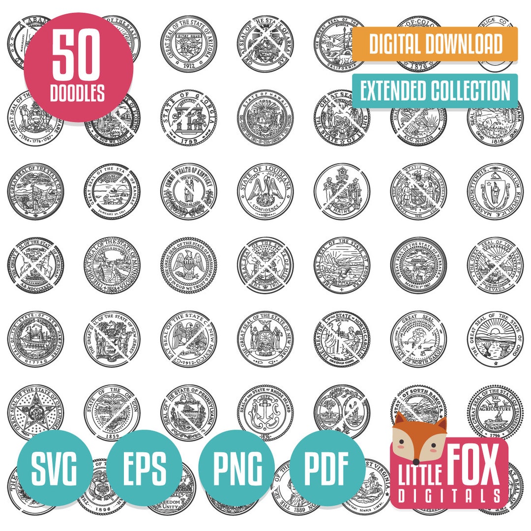 State Seal SVG, State Seal Doodle Vector Icons Clip Art. USA Doodle ...