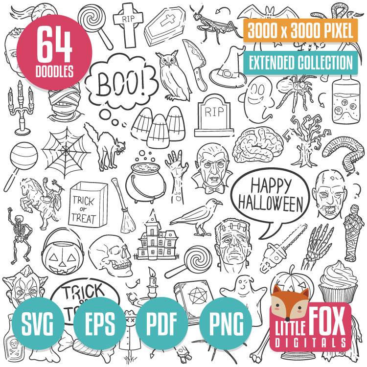 HALLOWEEN SVG Doodle Vector Icons Clip Art. Zombie Doodle - Etsy