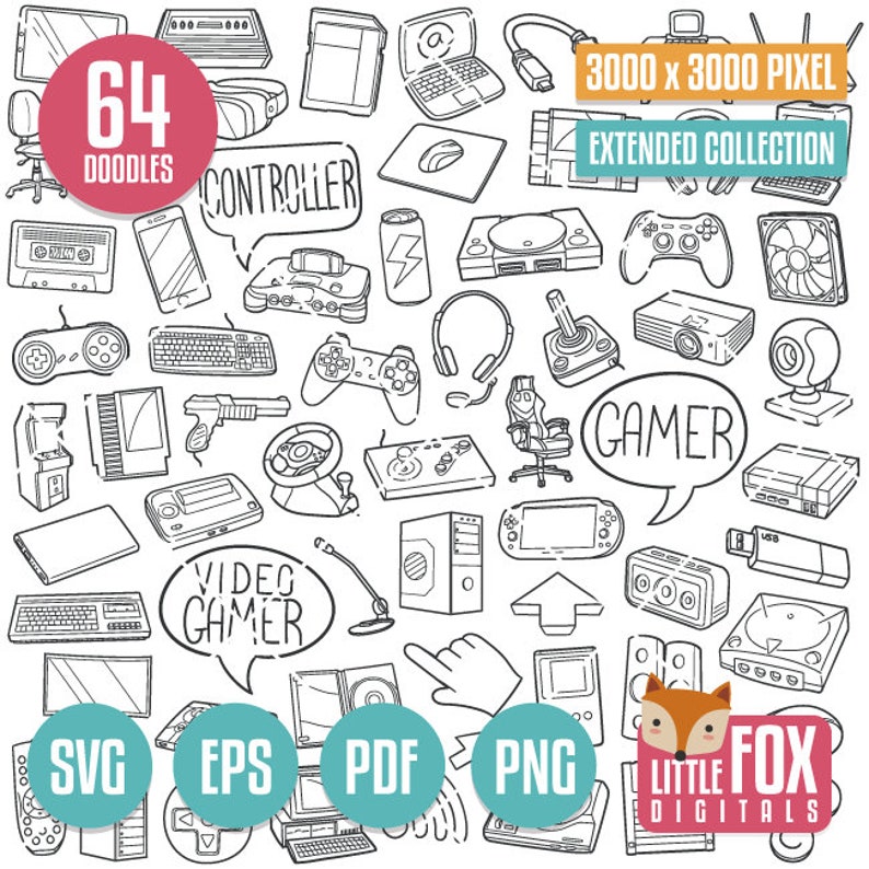 GAMER SVG Doodle Vector Icons. Computer Video Game Doodle - Etsy