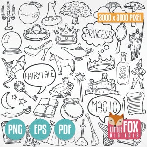 FAIRYTALE, Princess Icon Doodles. Fairy Tale Magic Icons Clipart ...