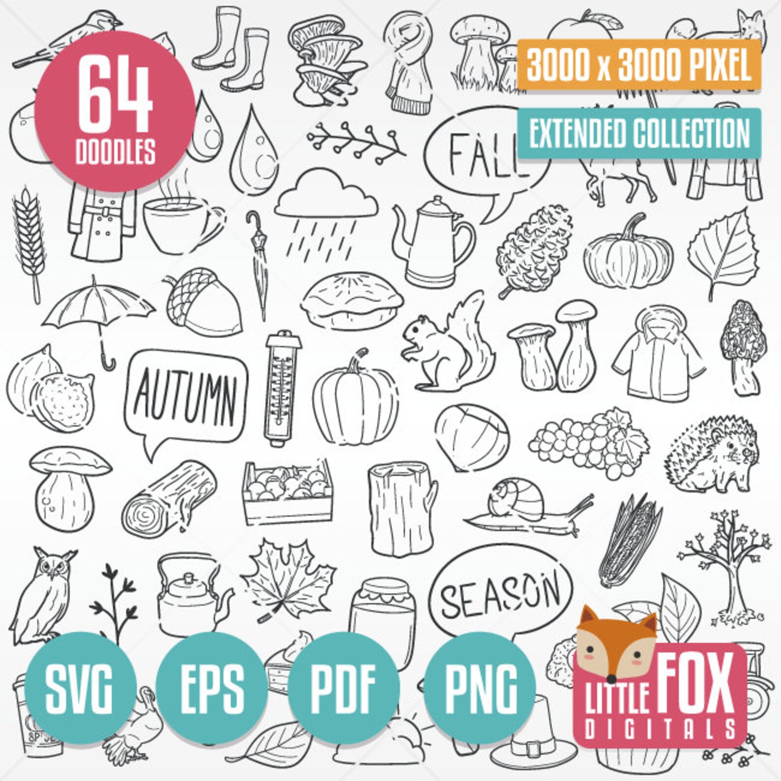 AUTUMN SVG Doodle Vector Icons. Fall Season Harvest Doodle - Etsy