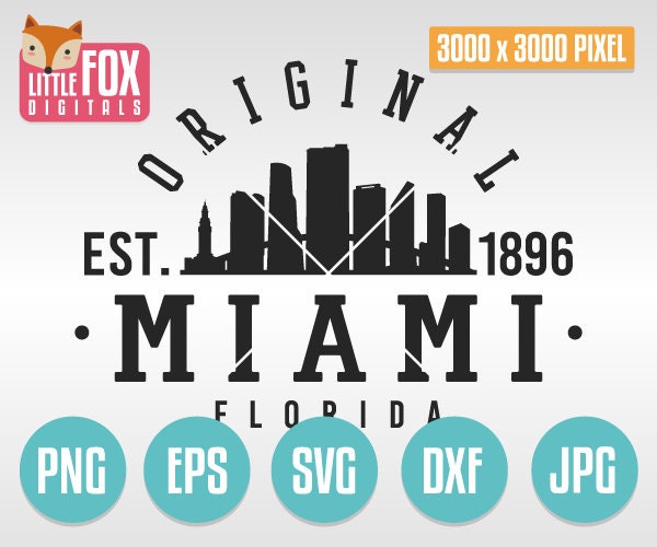 MIAMI Florida Cut Silhouette Vector Skyline. Miami City | Etsy