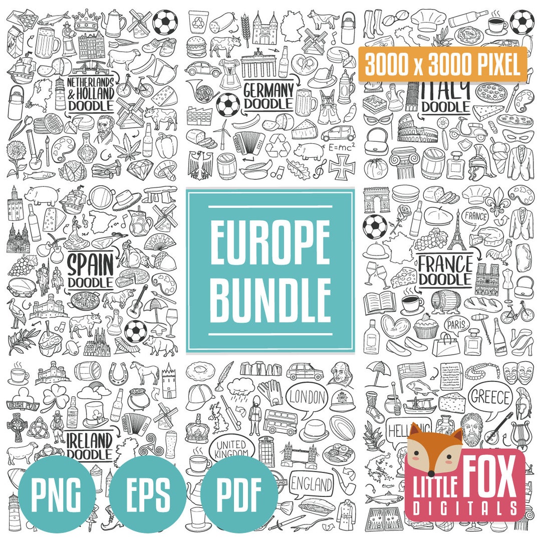 EUROPE Bundle. European Doodle Icons. Bundle Clip Art Doodle. Set ...