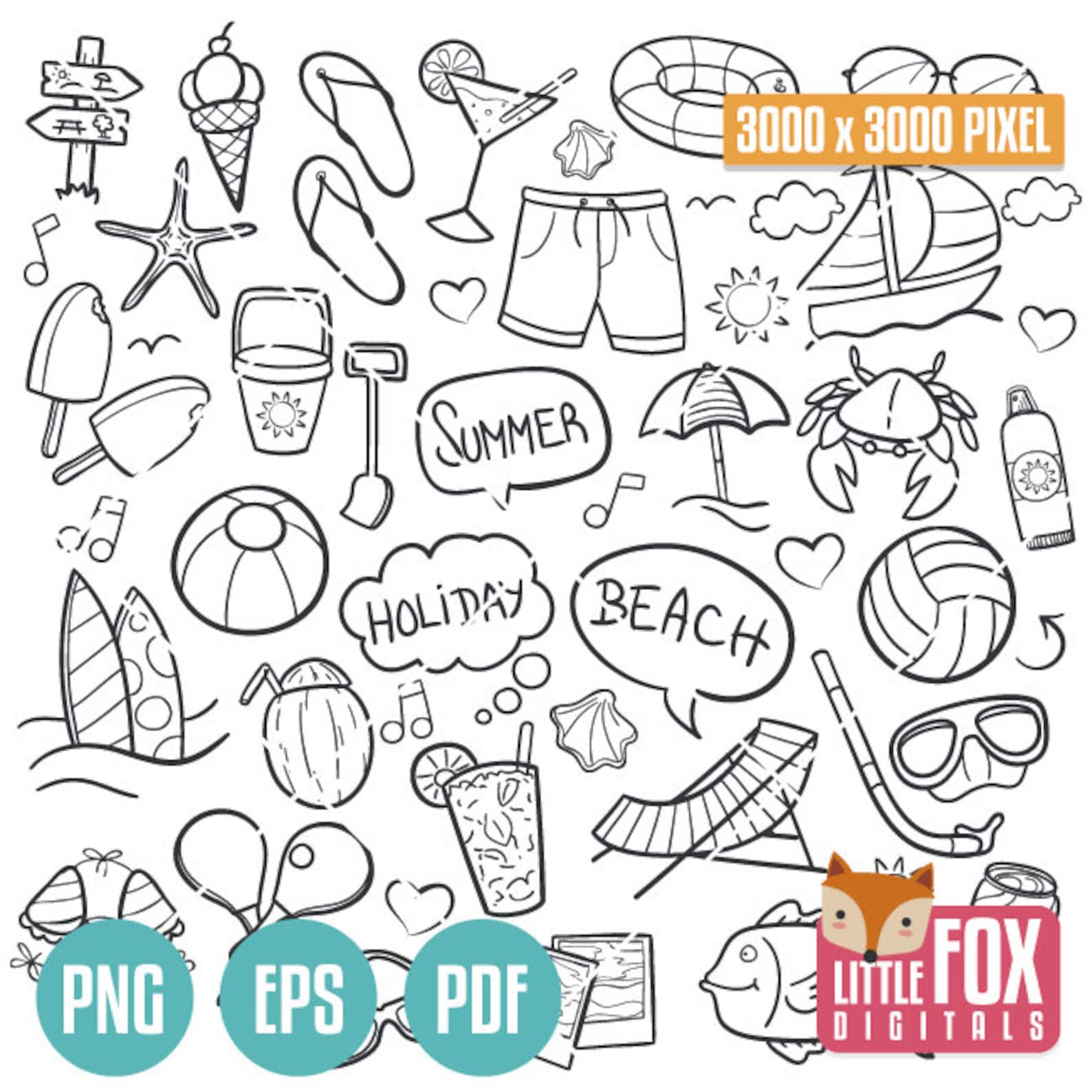 Beach Day Doodle Vector Icons, Hand-drawn Clipart (digital Download) - Etsy