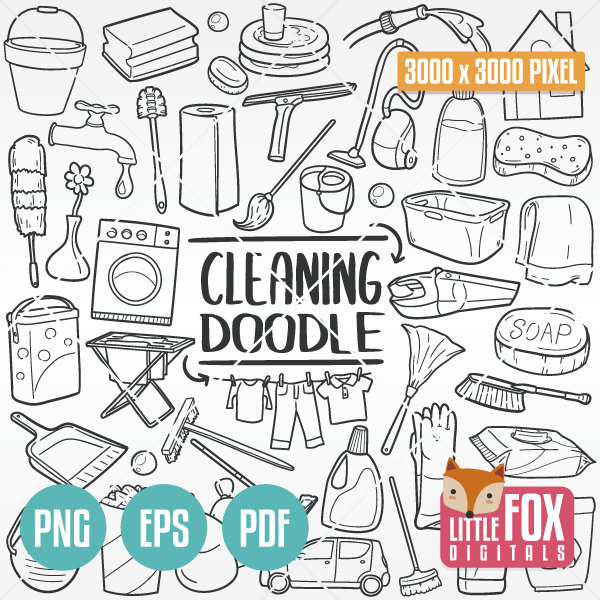 CLEANING, Cleanup Clipart Doodles. Home Chores Icons Clipart Scrapbook ...