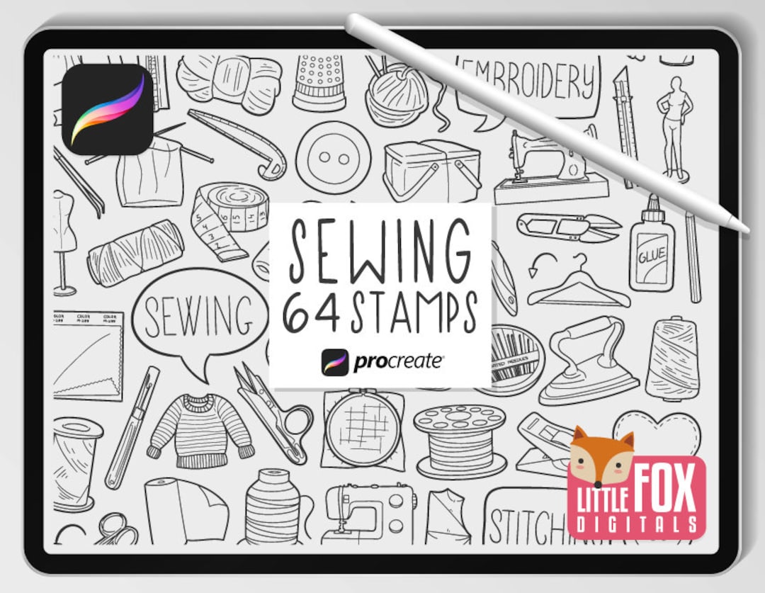 SEWING STAMPS, Procreate Brushes, Embroidery Supplies Icons, Crafting ...