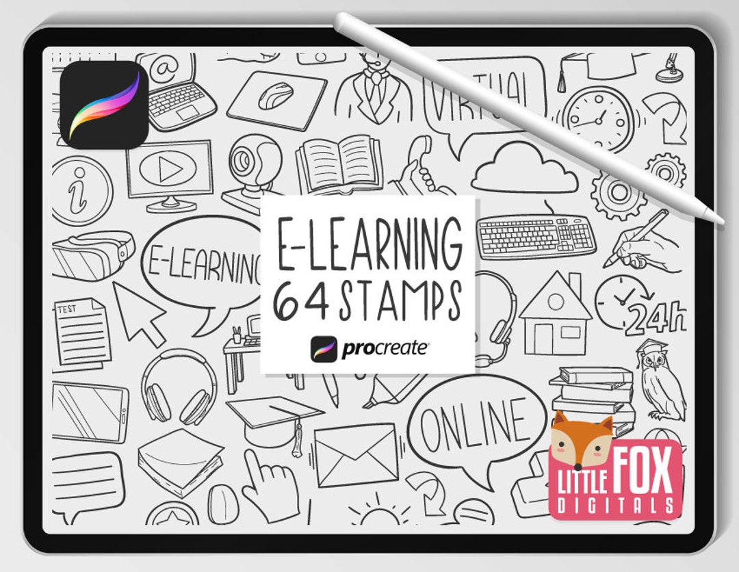 ONLINE EDUCATION STAMPS, Procreate Brushes, School Classroom, Bundle ...