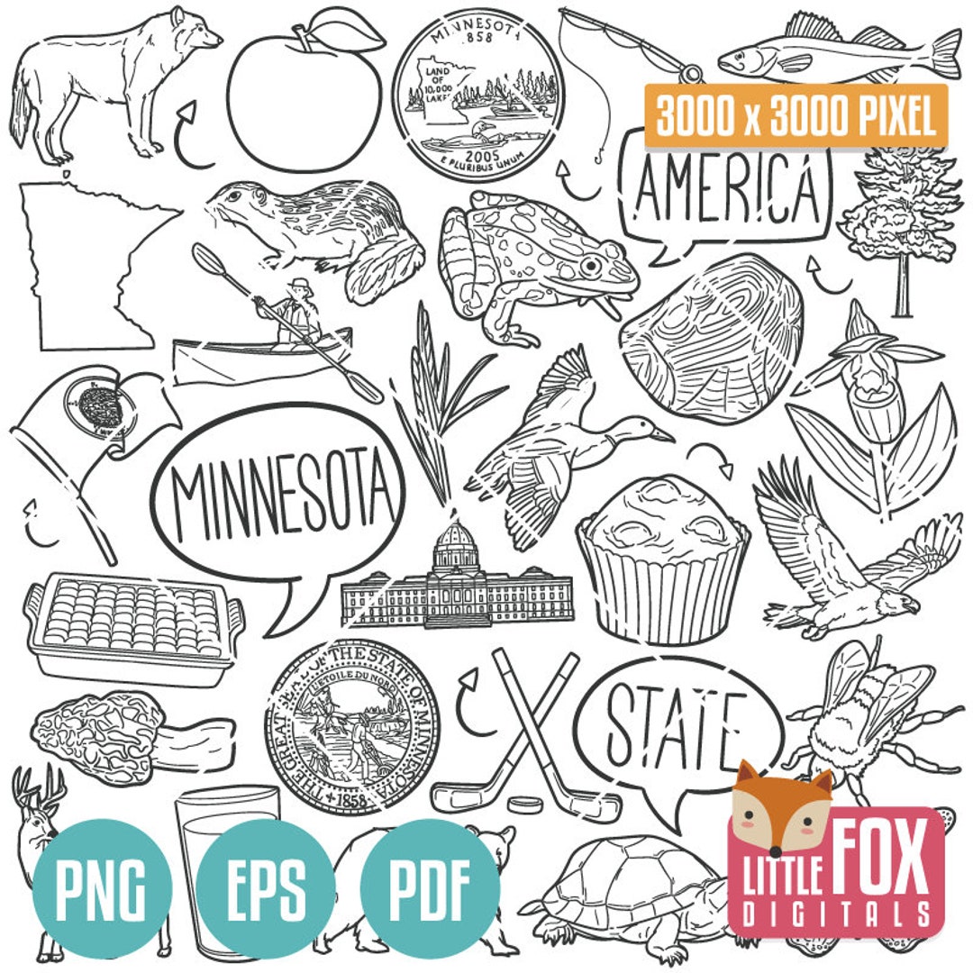 Minnesota State Symbols. American State Clipart. MN Traditional Icons ...