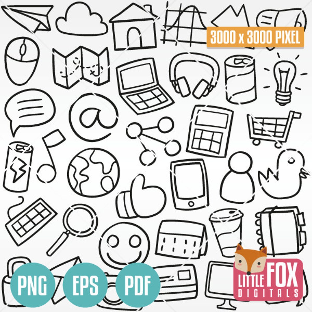 SOCIAL MEDIA, Doodle Vector Icons. Web Doodle Icons Clipart Set. Design ...