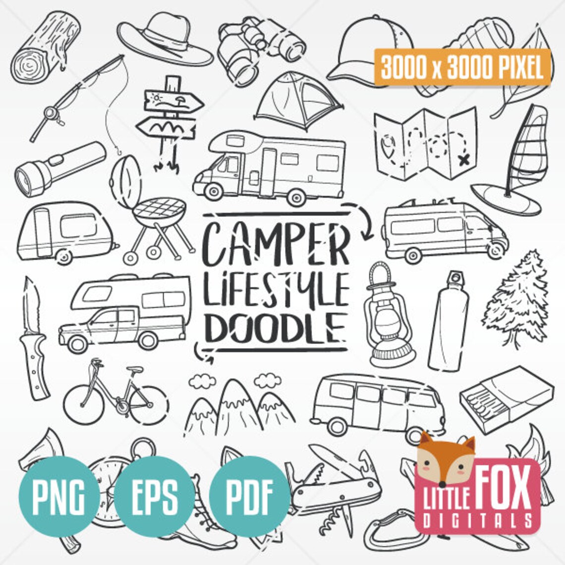 CAMPER LIFESTYLE Doodle Icons Travel With Friends and Family | Etsy
