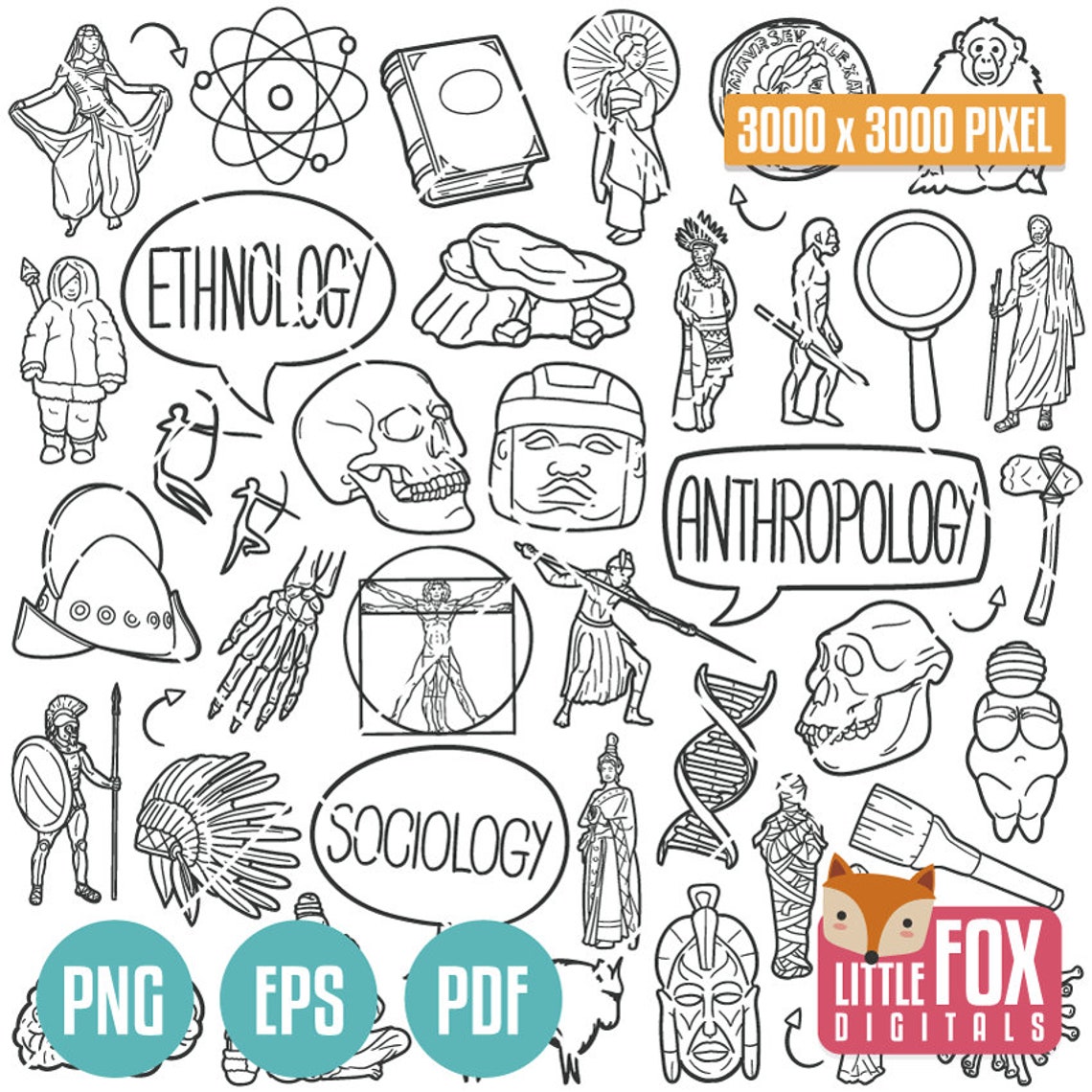 ANTHROPOLOGY, Doodle Icon Vectors. Sociology Historical Design Clipart ...