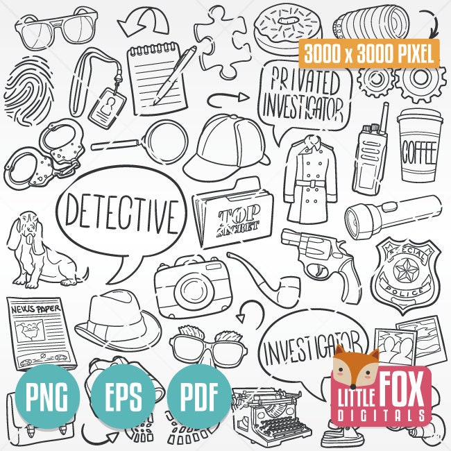 DETECTIVE Doodle Clip Art Vector Icon. Objects PRIVATED - Etsy