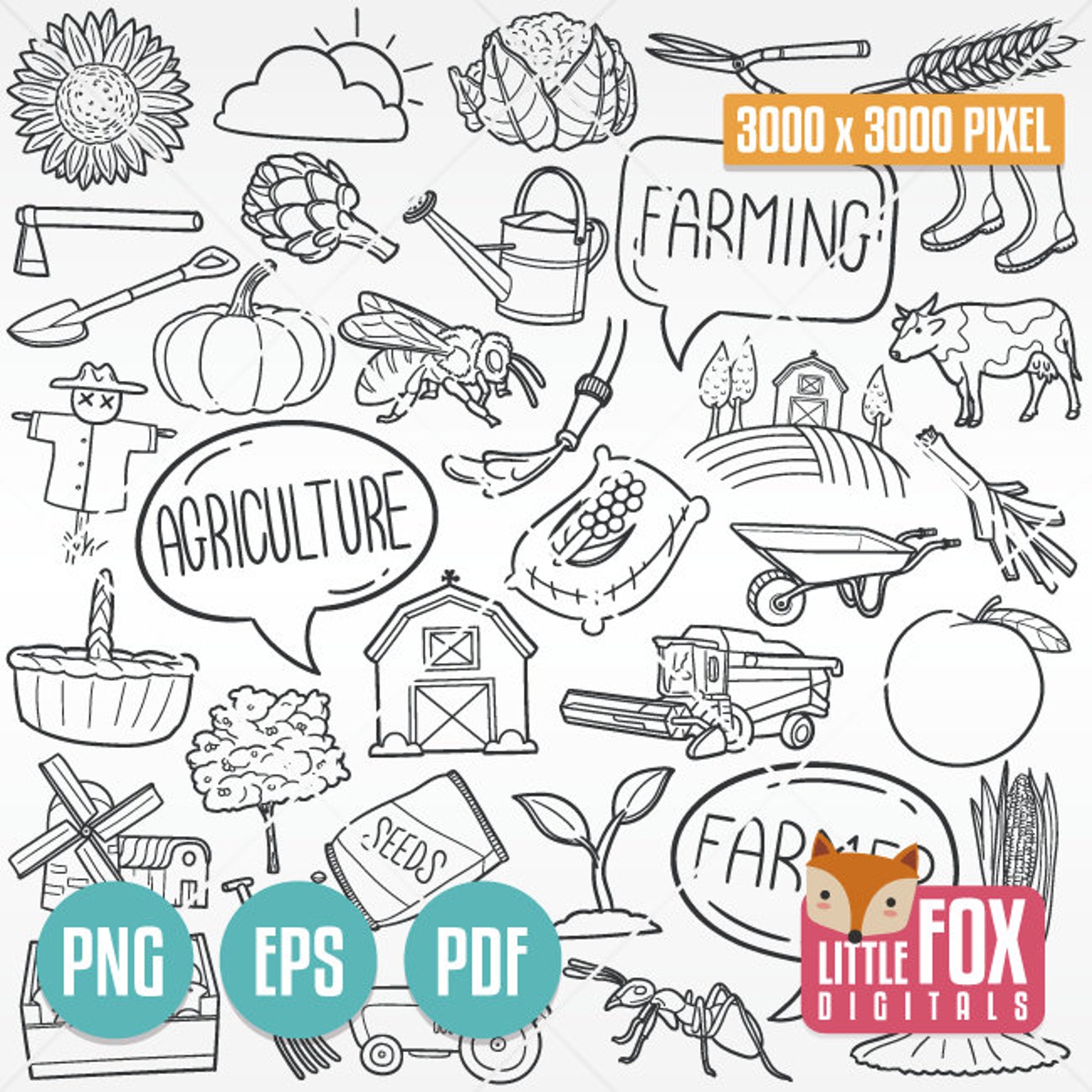 AGRICULTURE Farmer Clip Art Icons. Scrapbooking Doodle - Etsy