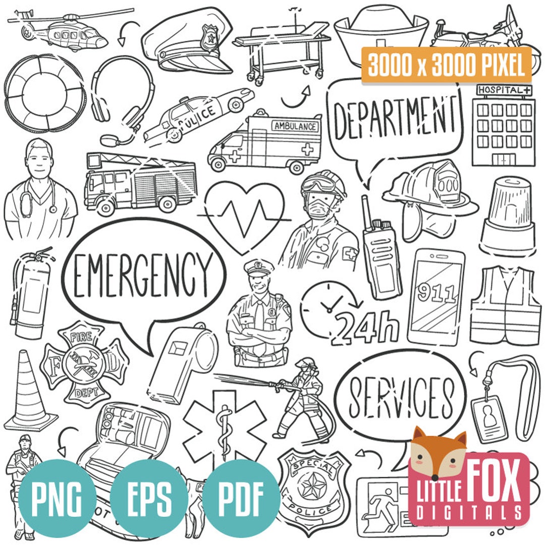 EMERGENCY, Doodle Icon Vector. Medical Service, Paramedic Icons Clipart ...