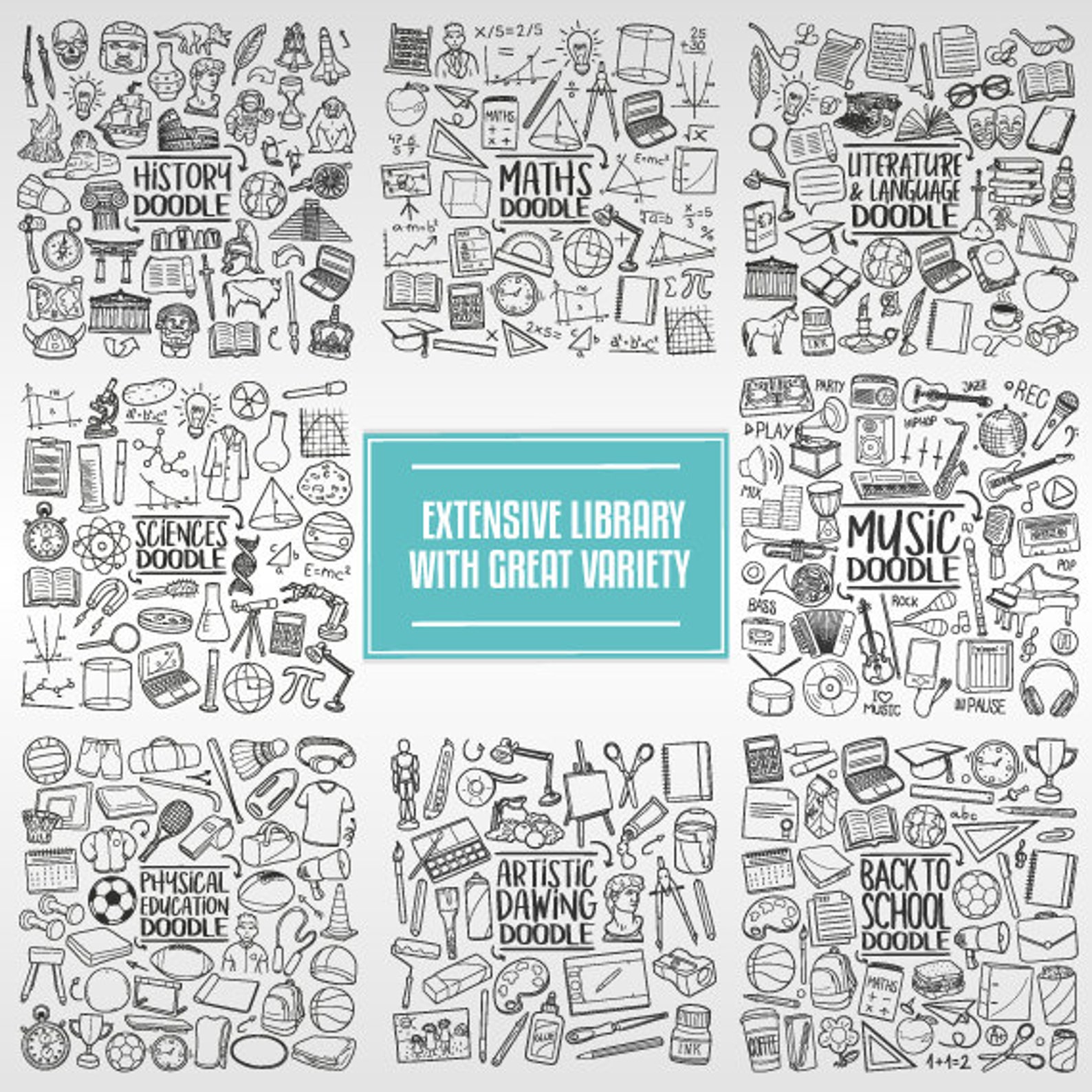 WOODLAND Mountain Animals, Wildlife Forest Fauna Doodle Icons. Clipart ...