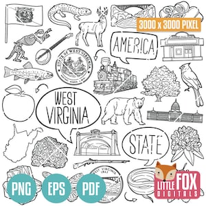 WEST VIRGINIA State Symbols. American State Clipart. WV Charleston ...