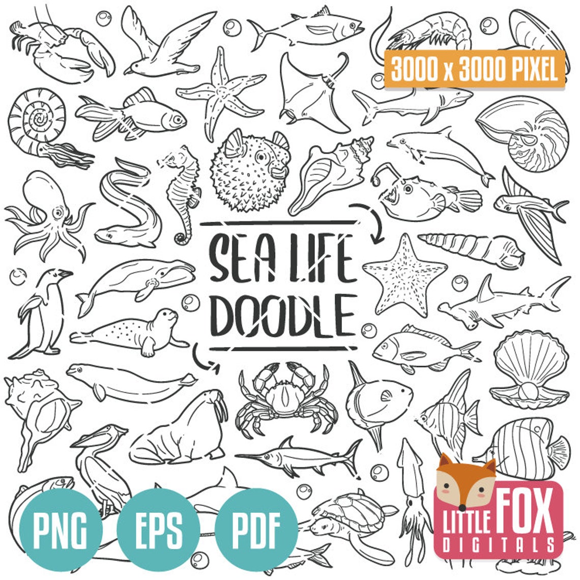 ANIMAL Bundle. Domestic Wild Doodle Icons. Pets Clip Art Doodle ...