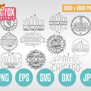 SVG CHICAGO Stamps. Svg Cut File Chicago. Svg Skyline Chicago. - Etsy