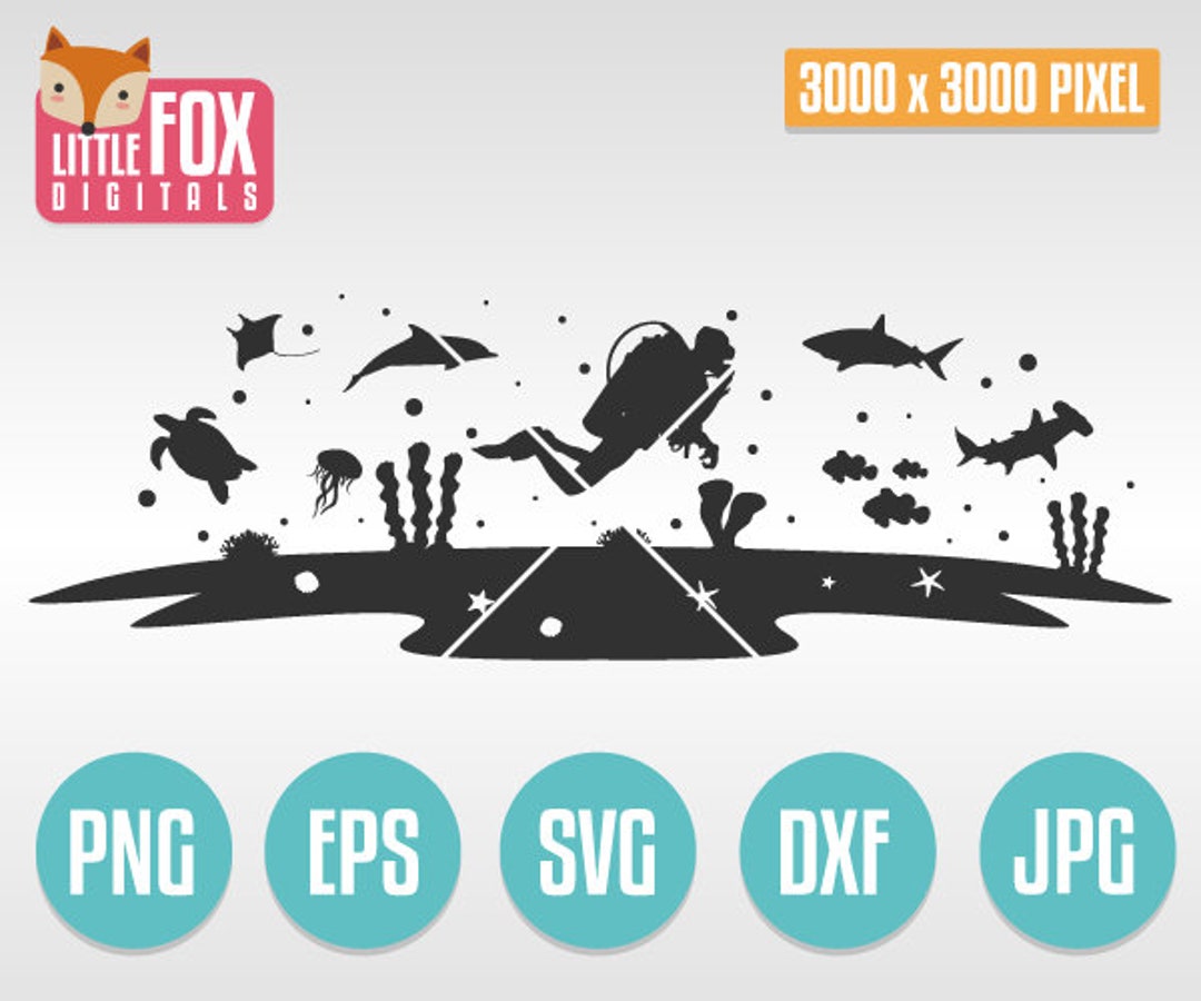 SVG SEA Scene. Cuttable Design Svg. Sea Animals Silhouette Cameo. Ocean ...