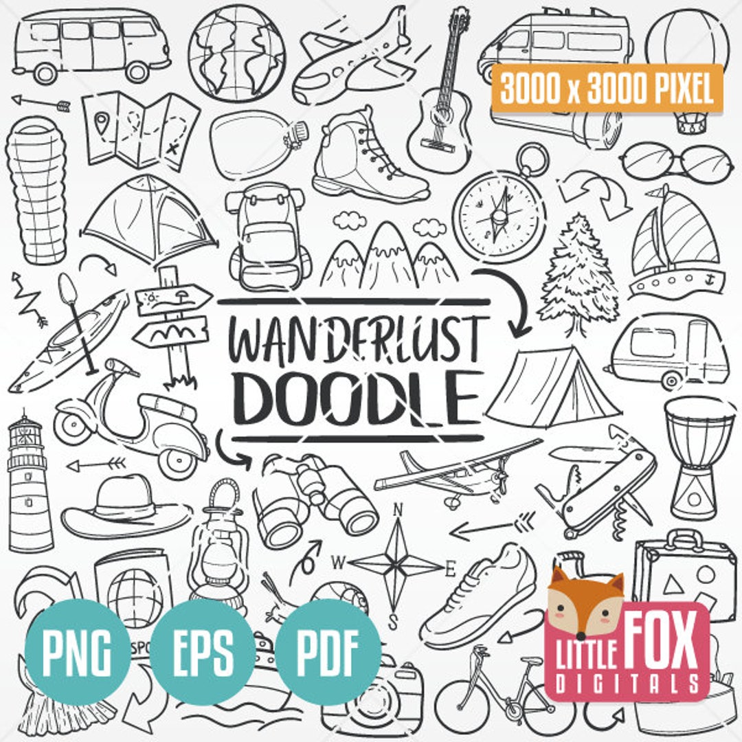 EPS VECTOR WANDERLUST. Travel Lifestyle Doodle Icons. Clipart Scrapbook ...