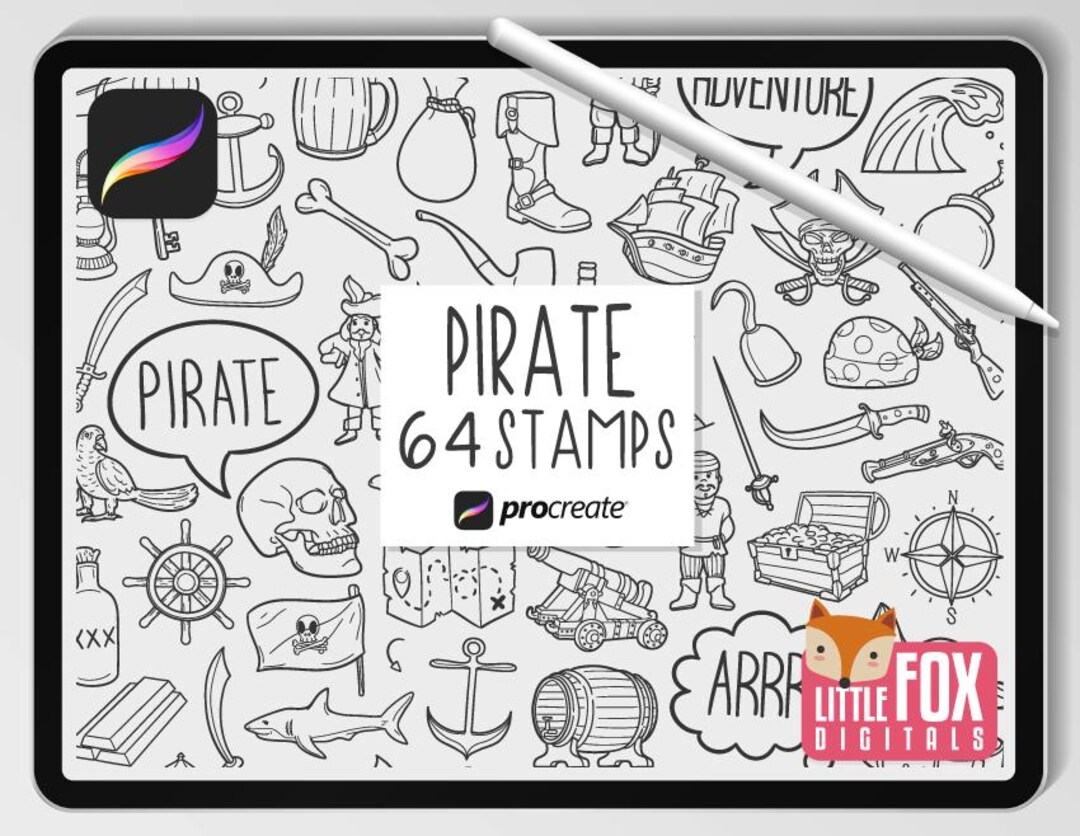 PIRATES, Procreate Brushes, Art Supplies Icons, Pirates Bundle Doodles ...