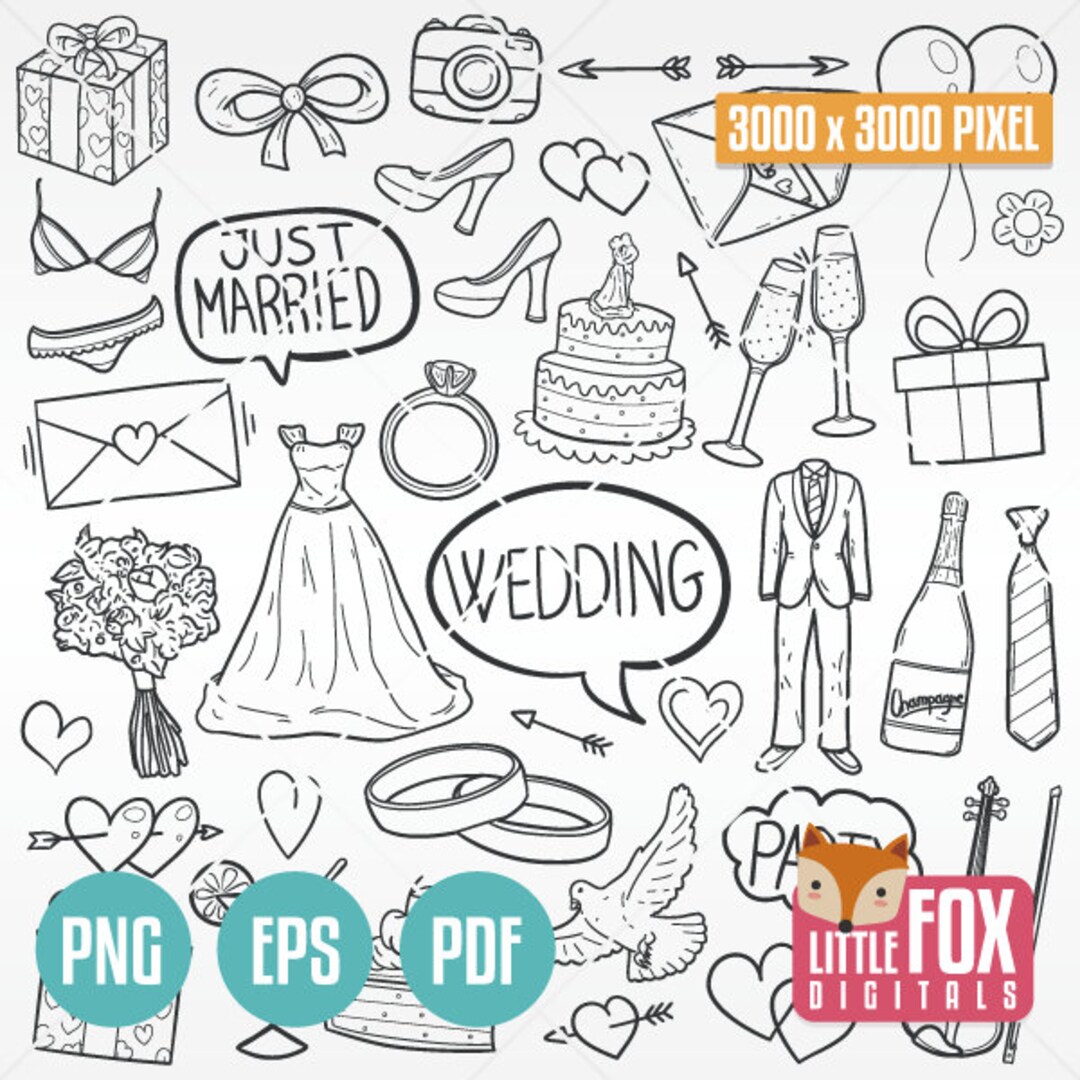 Wedding Doodle Icons, Hand Drawn Sketch Clipart (PNG EPS PDF) - Etsy
