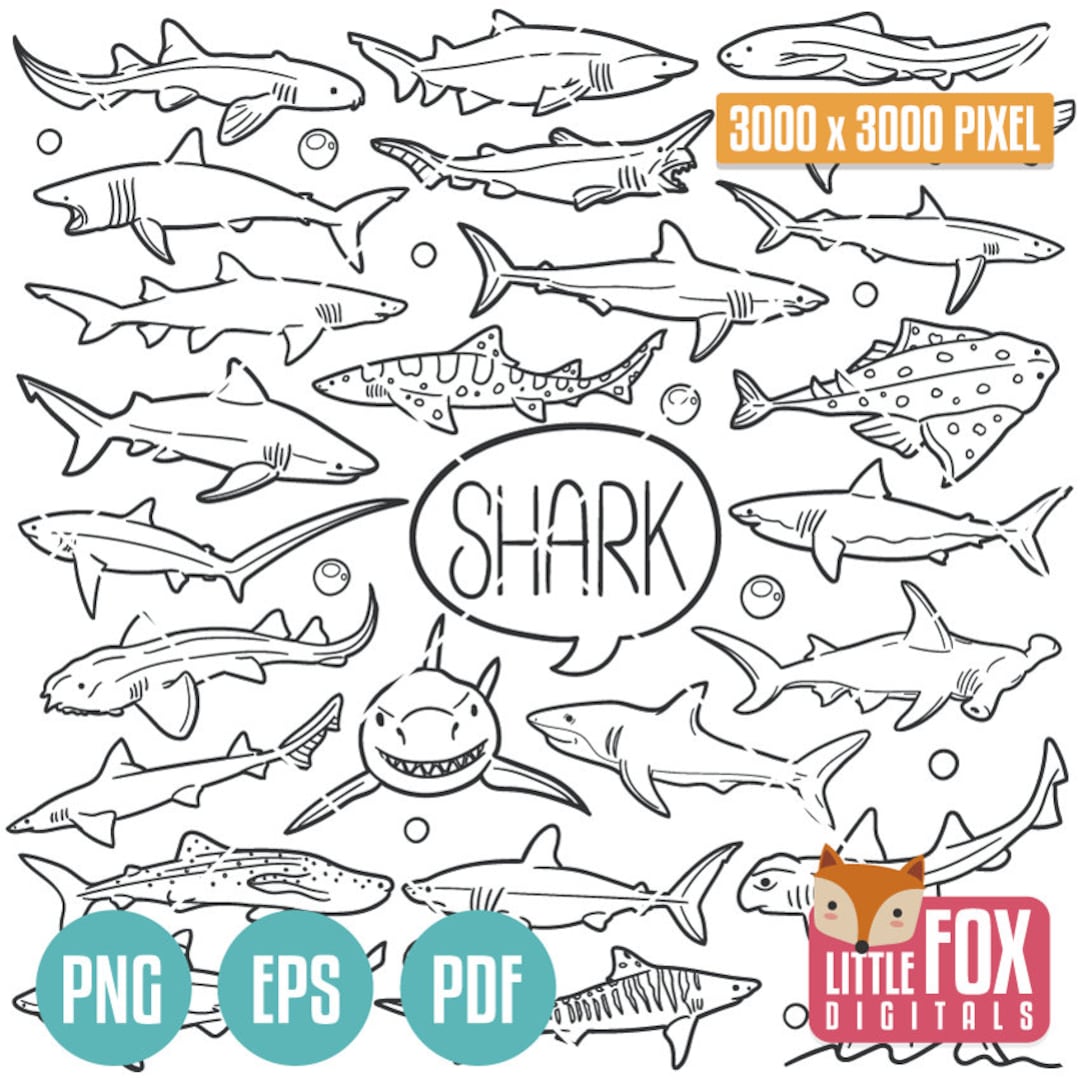 SHARK Sea Animal, Marine Creature, Marine Life Doodle Icons, Sharks ...