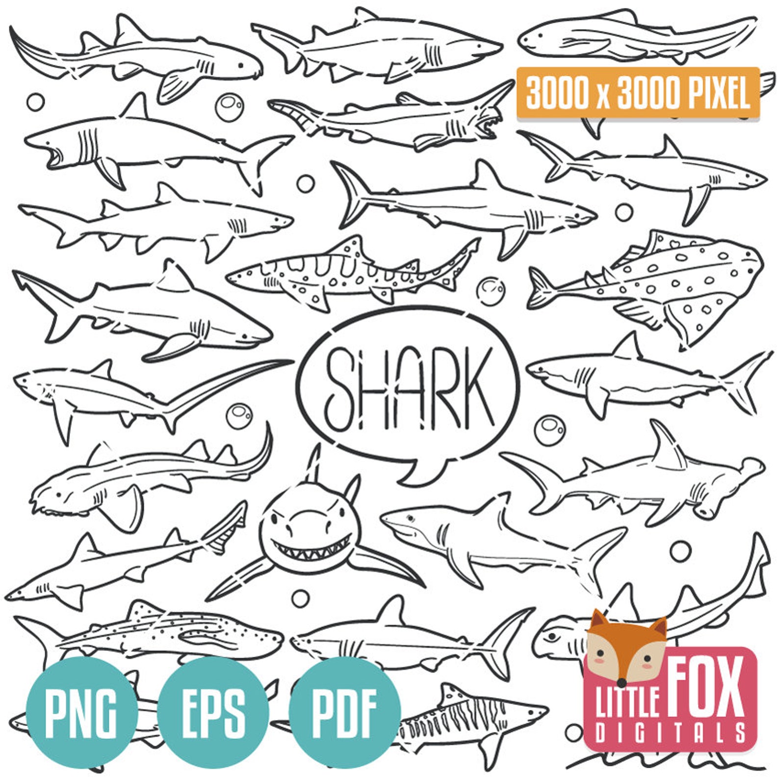 SHARK Sea Animal, Marine Creature, Marine Life Doodle Icons, Sharks ...
