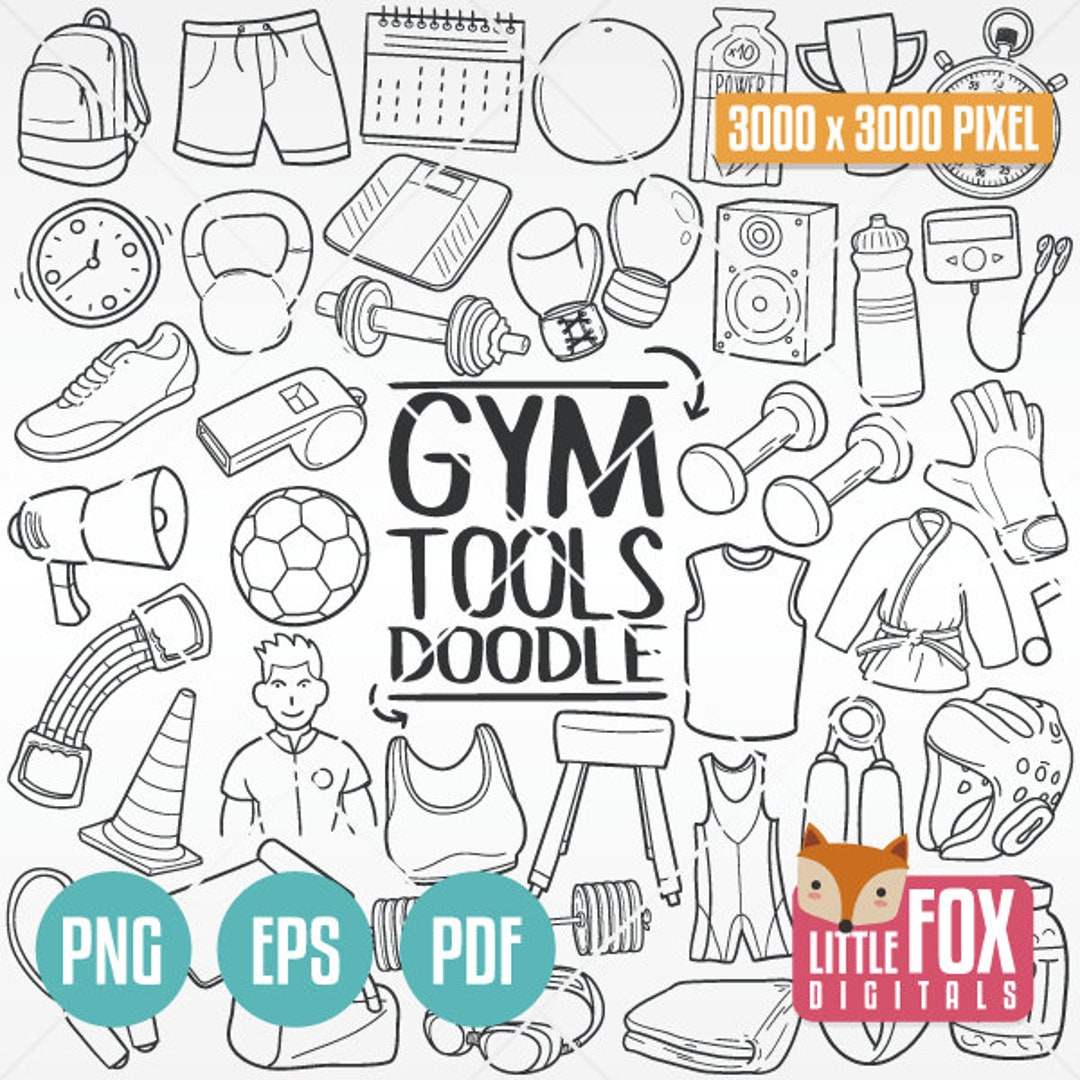 GYM Tools Doodle Vector Icons. Bodybuild GYM Training Sport Doodle ...