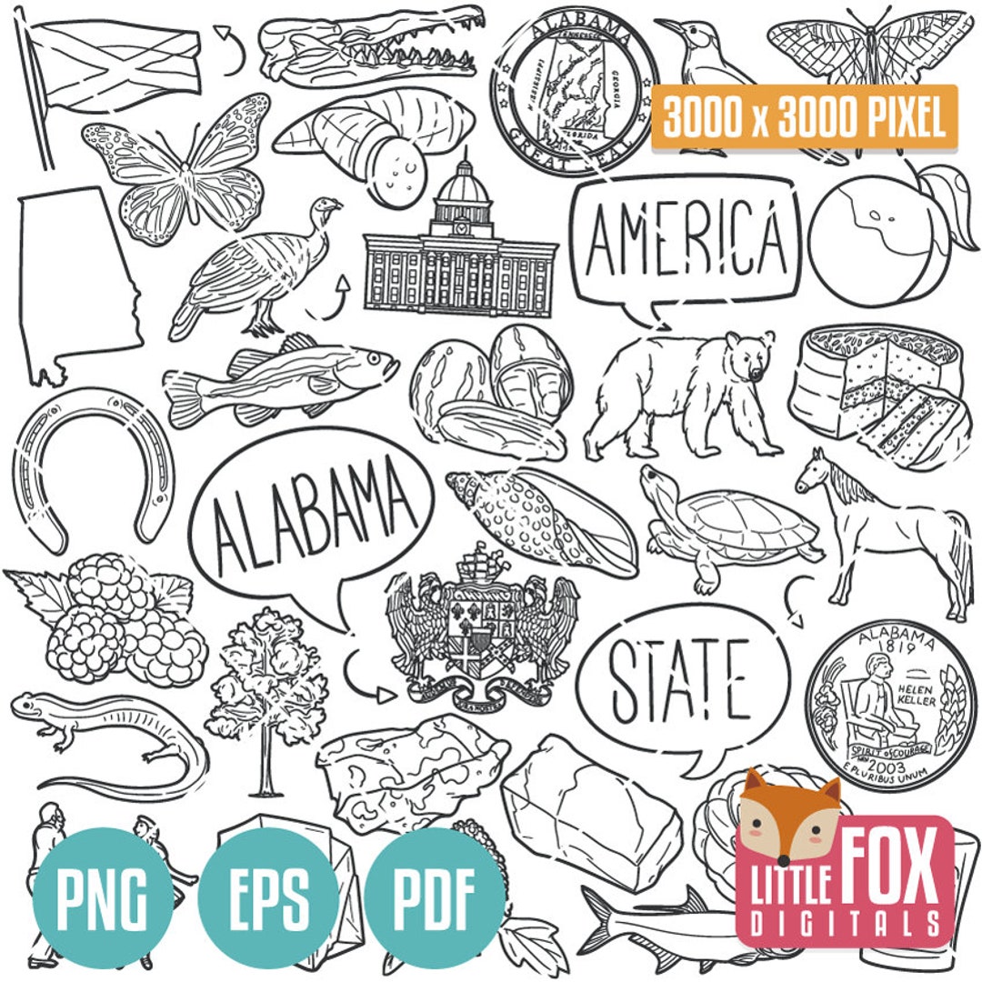 ALABAMA State Symbols. American State Clipart. Alabama America, Usa ...