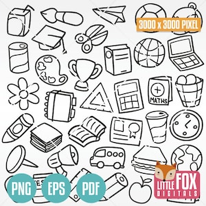 BACK to SCHOOL Icons Vector Doodle. Learning Doodle Icons Clipart ...