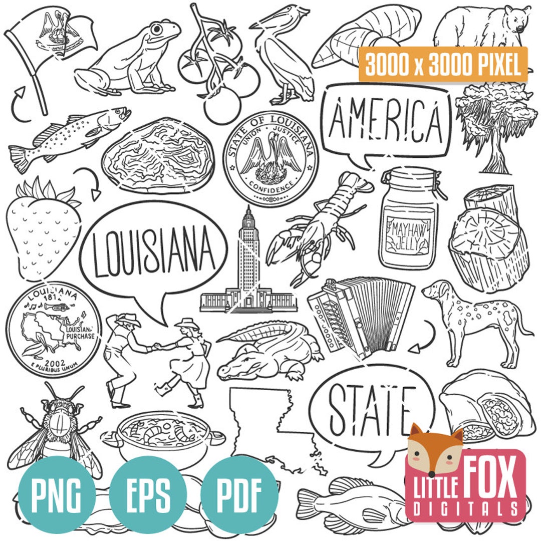 LOUISIANA State Symbols. American State Clipart. New Orleans Shreveport ...