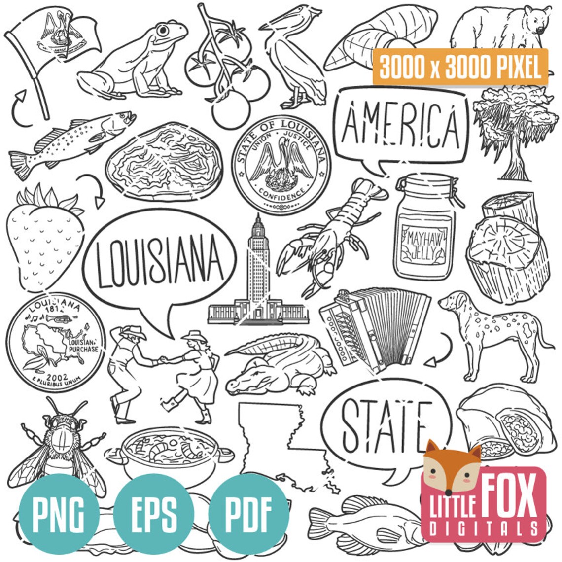 LOUISIANA State Symbols. American State Clipart. New Orleans Shreveport ...