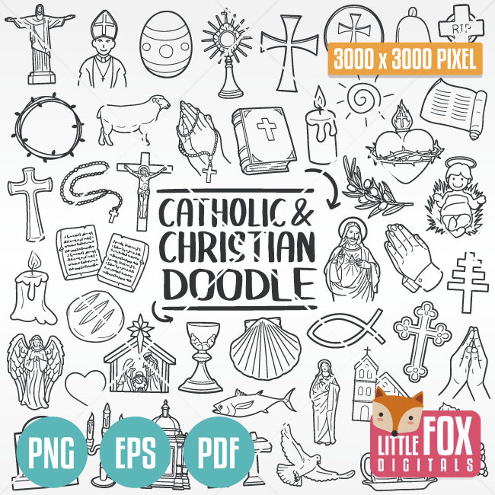 CHRISTIAN RELIGION Doodle Vector Icons. Christianity Cross | Etsy