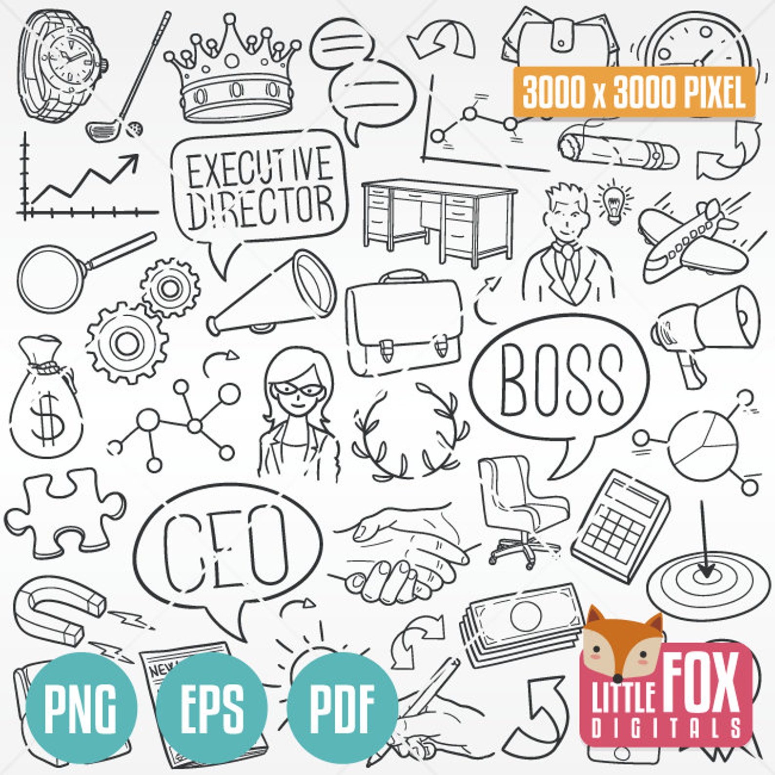 CEO Executive Director Boss, Doodle Icon Vectors. Team Leadership ...