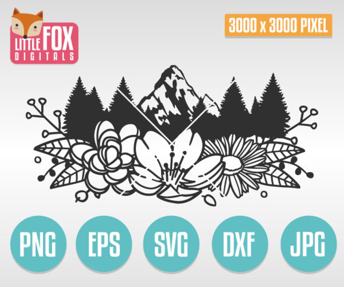 Mountain Floral Vector Cut File (svg, Png, Eps, Dxf, Jpg) - Etsy
