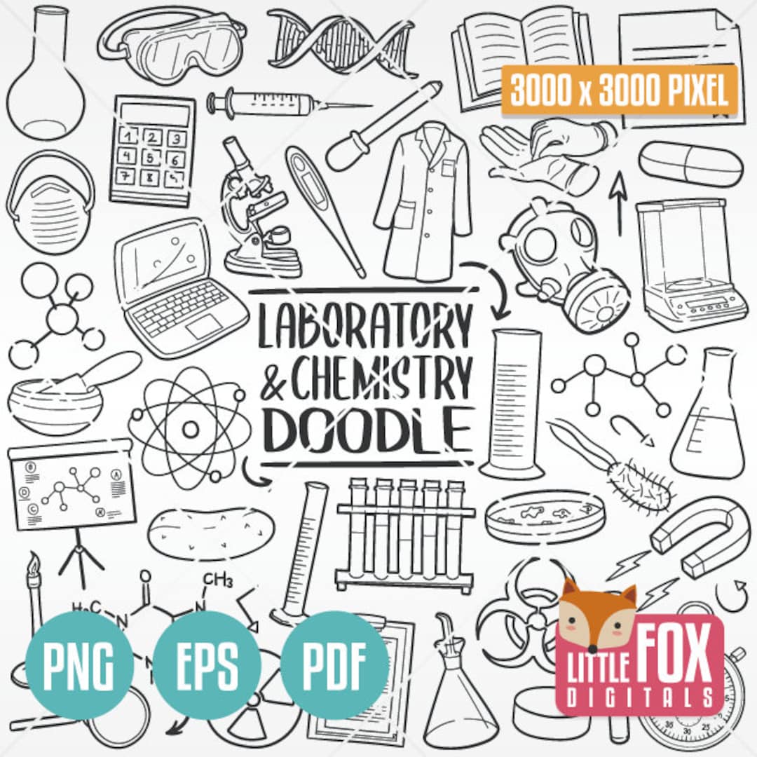 Chemistry Lab Doodle Icons Clipart: Hand Drawn Science Art (PNG, EPS ...