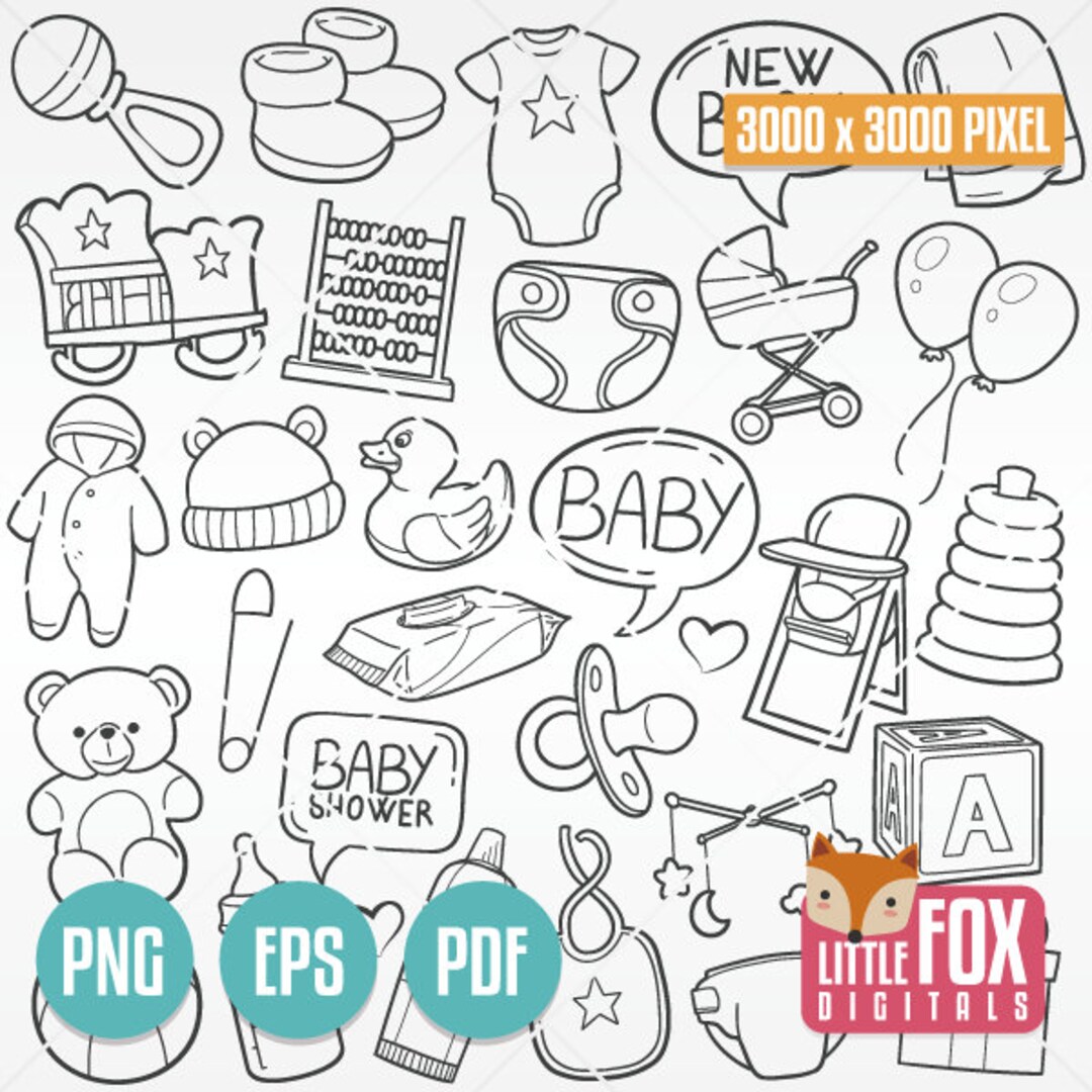 NEW BABY, Doodle Vector Icons. Born Newborn Nursery Concept Art Cartoon ...