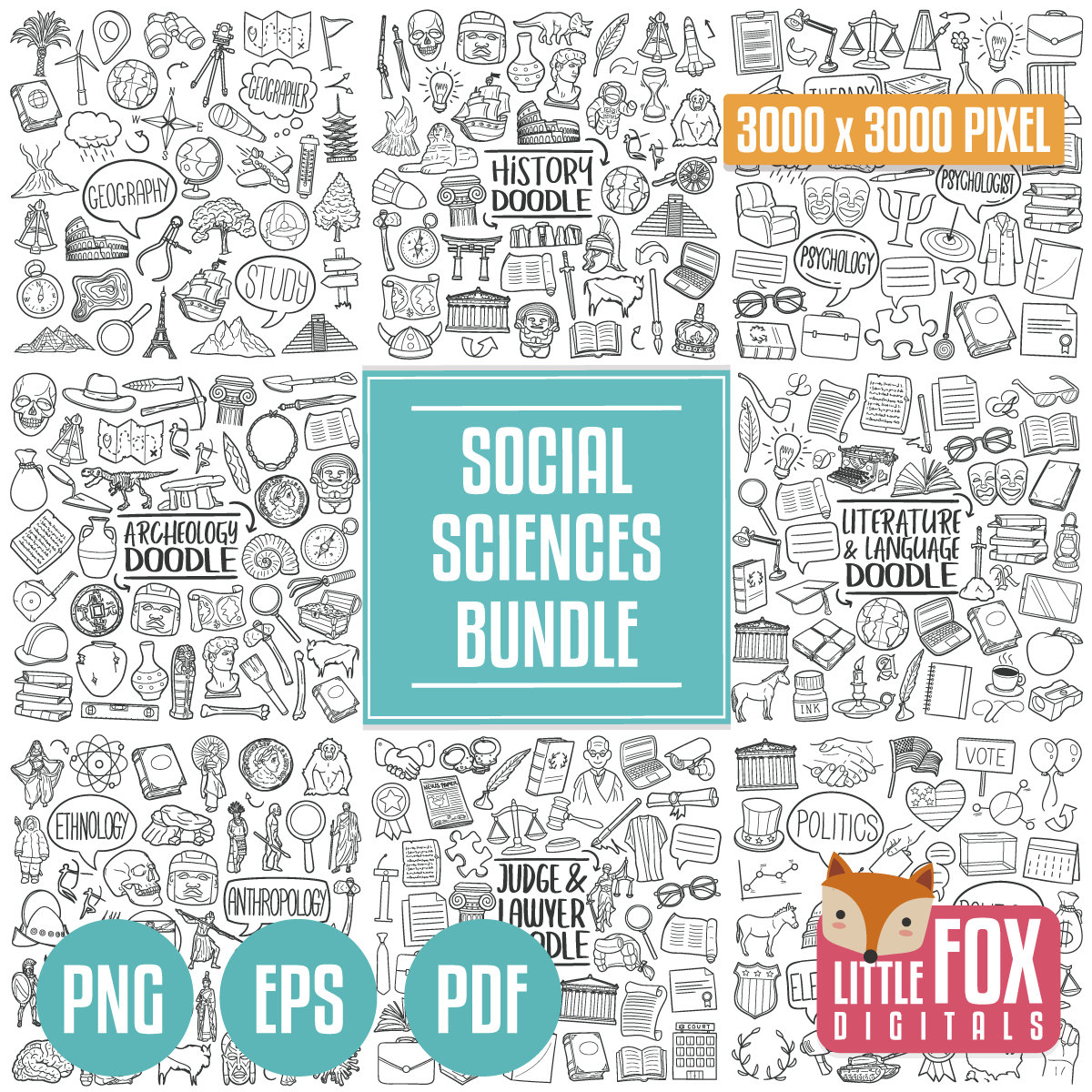SOCIAL SCIENCES Bundle. Cultural Studies Doodle Icons. Scientist Clip ...