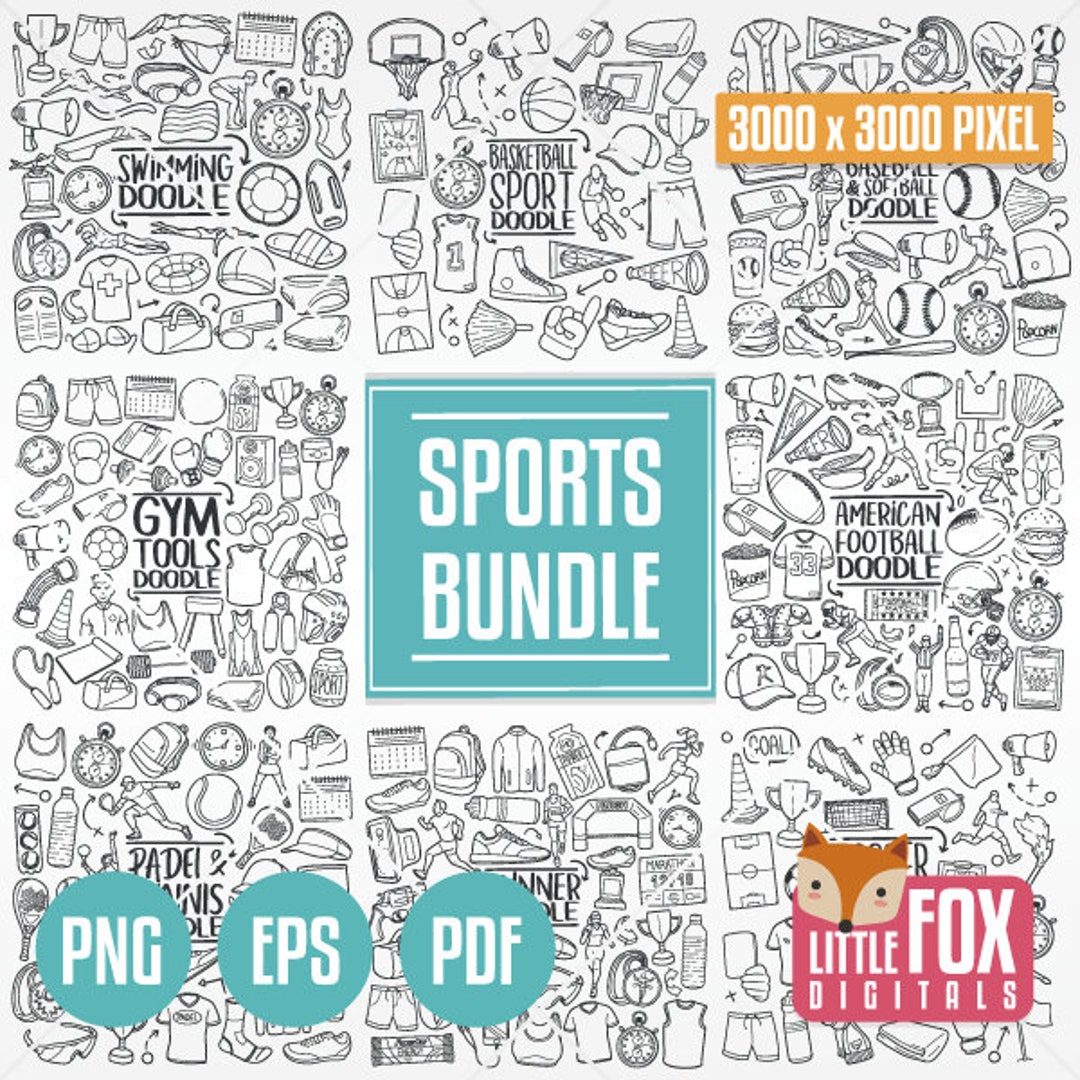 SPORT Bundle Clipart Doodle Icons. Workout Bundle Clip Art Doodle ...