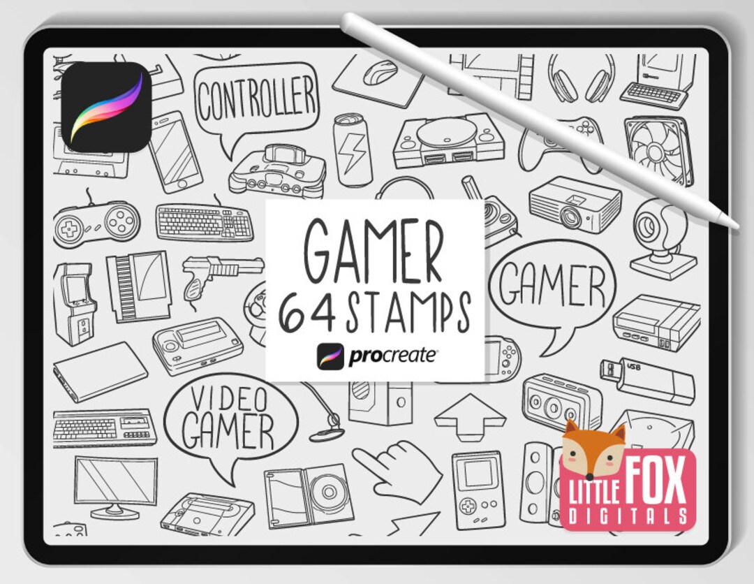 GAMER STAMPS, Procreate Brushes, Video Game Icons, Computer Bundle ...